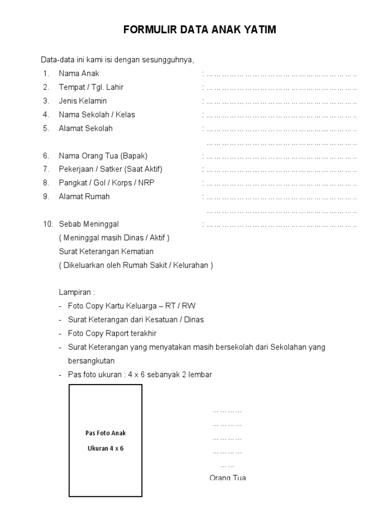 Formulir Data Anak Yatim | PDF
