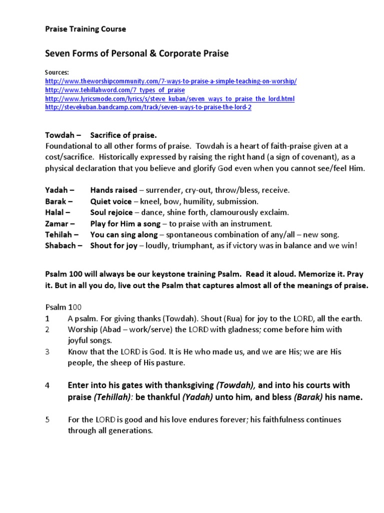 Seven Forms of Personal & Corporate Praise: Sources | PDF | Sacrifice | God