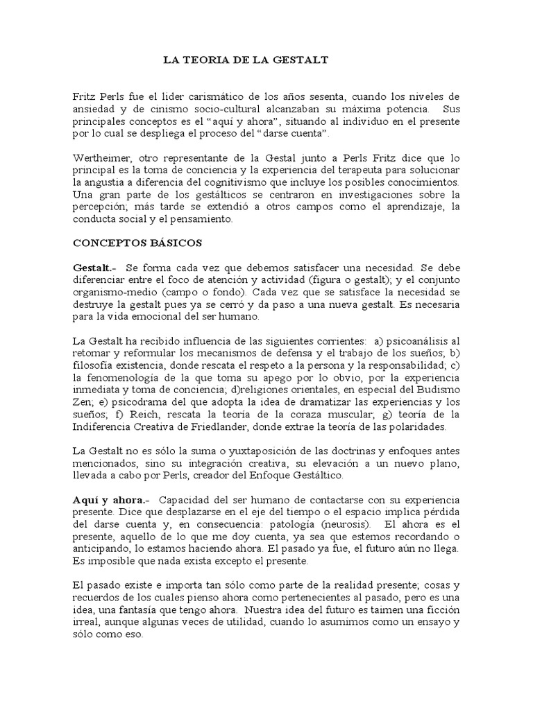 Teoria de La Gestalt | PDF | Terapia Gestalt | Las emociones