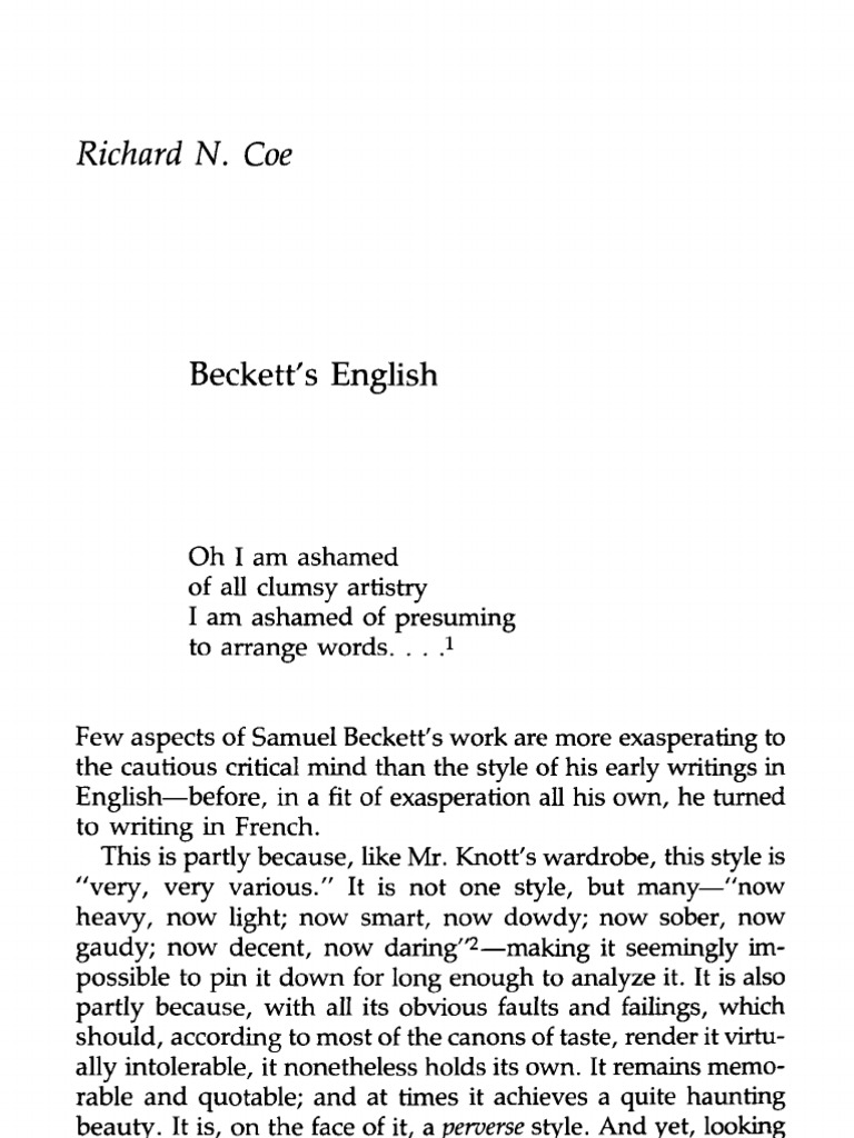 Beckett's English | Samuel Beckett | Poetry