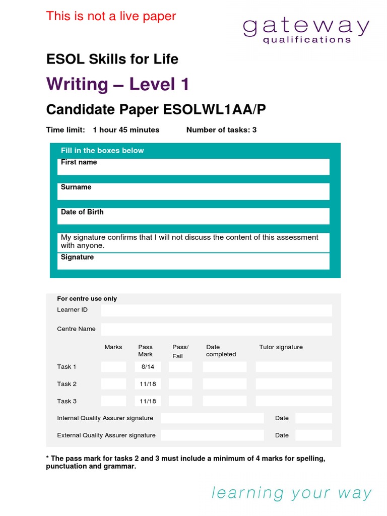 ESOL Writing L1 Candidate Paper Sample 1 | PDF | Supermarket | English ...