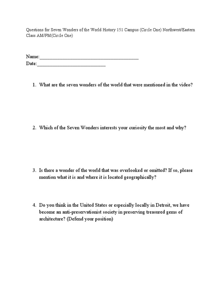 Questions on the Seven Wonders | PDF