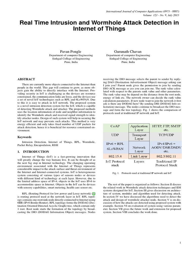 Real Time Intrusion and Wormhole Attack Detection in Internet of Things | PDF | Internet Of ...