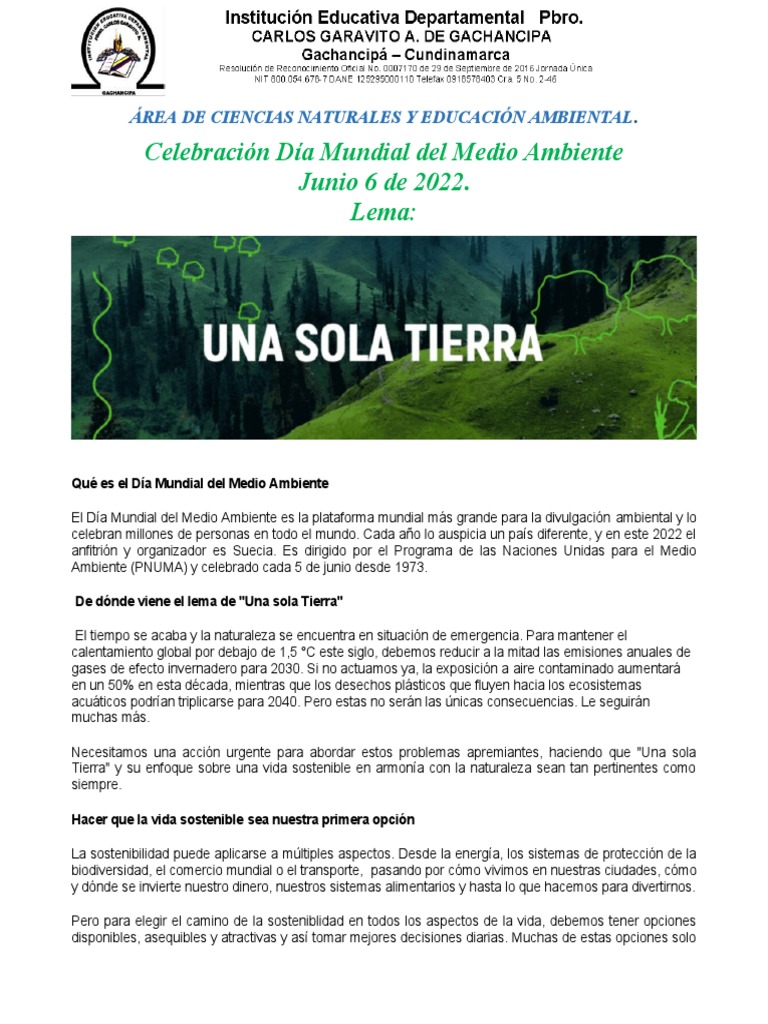 Día Mundial Del Medio Ambiente | PDF | Sustentabilidad | Ciencias ...