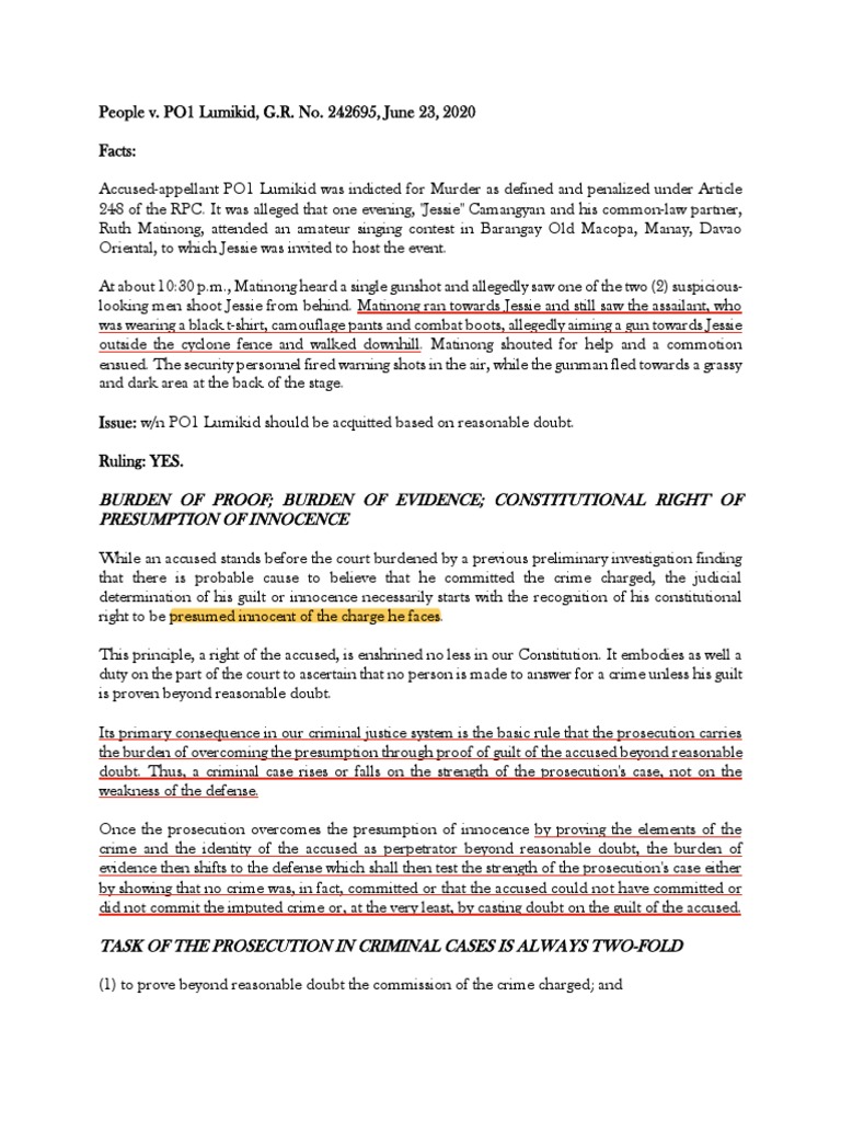 Rule 131 Case Digests | PDF | Burden Of Proof (Law) | Presumption Of ...