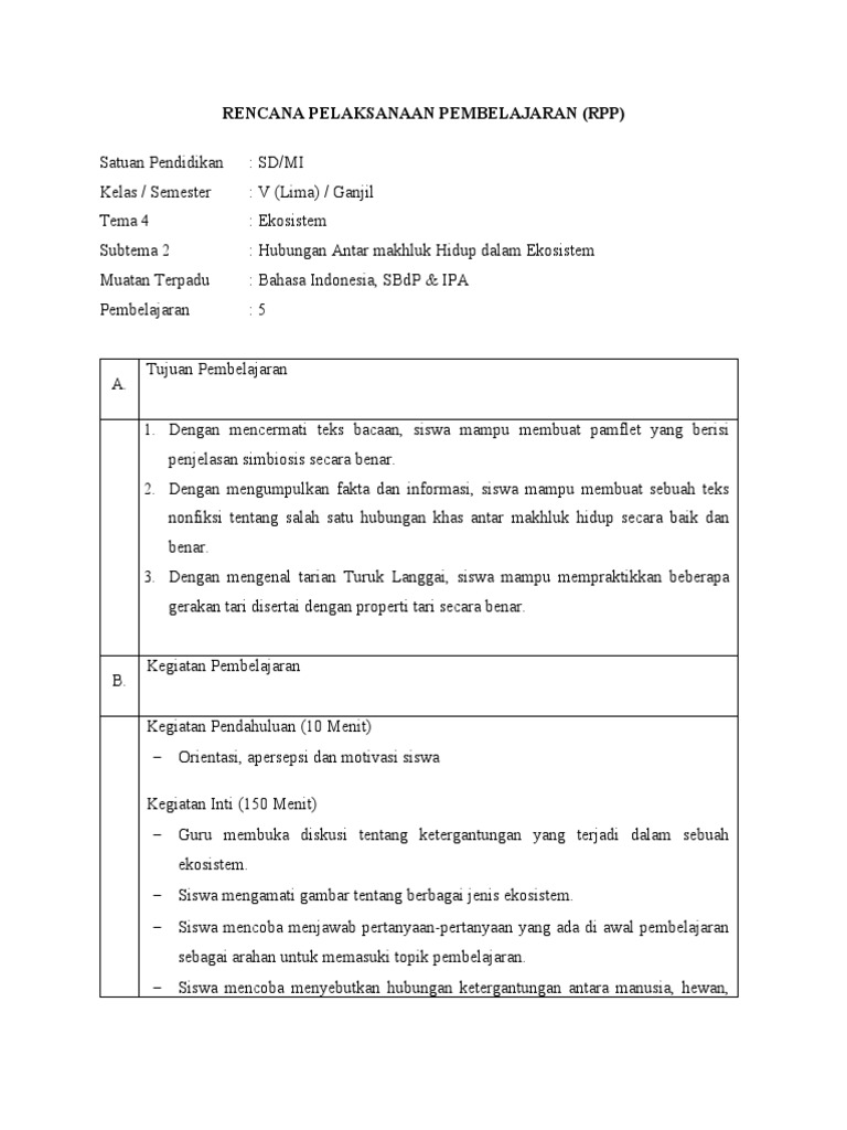 Contoh Pembuatan RPP Sekolah Dasar | PDF