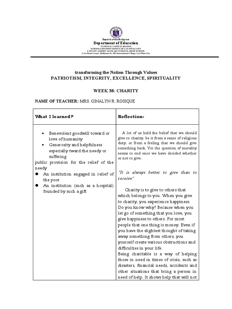 Rosique VRP Week 8 Charity | PDF | Prayer