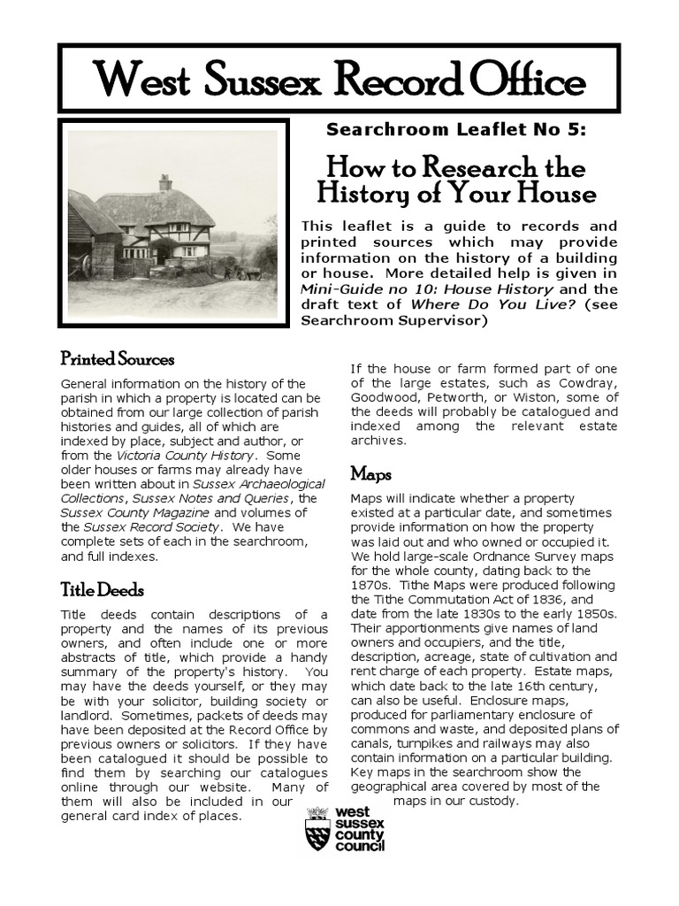 West Sussex Record Office How To Research The History Of Your House