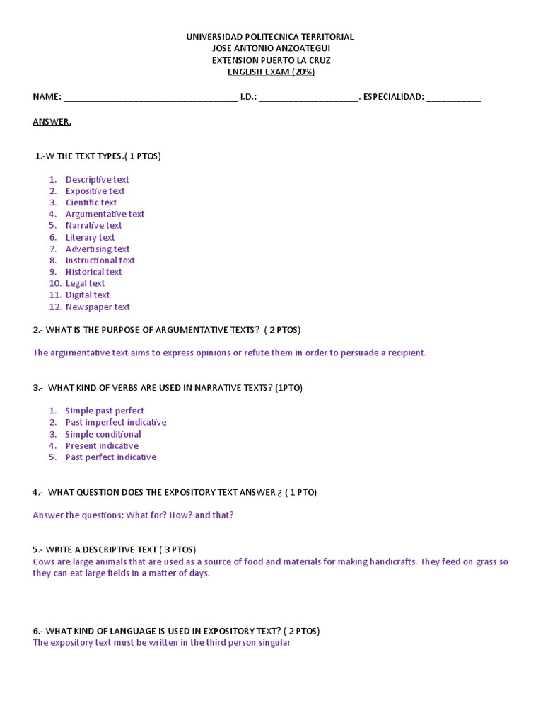 EXAM TEXT TYPES Terminado | PDF | Cakes | Chocolate