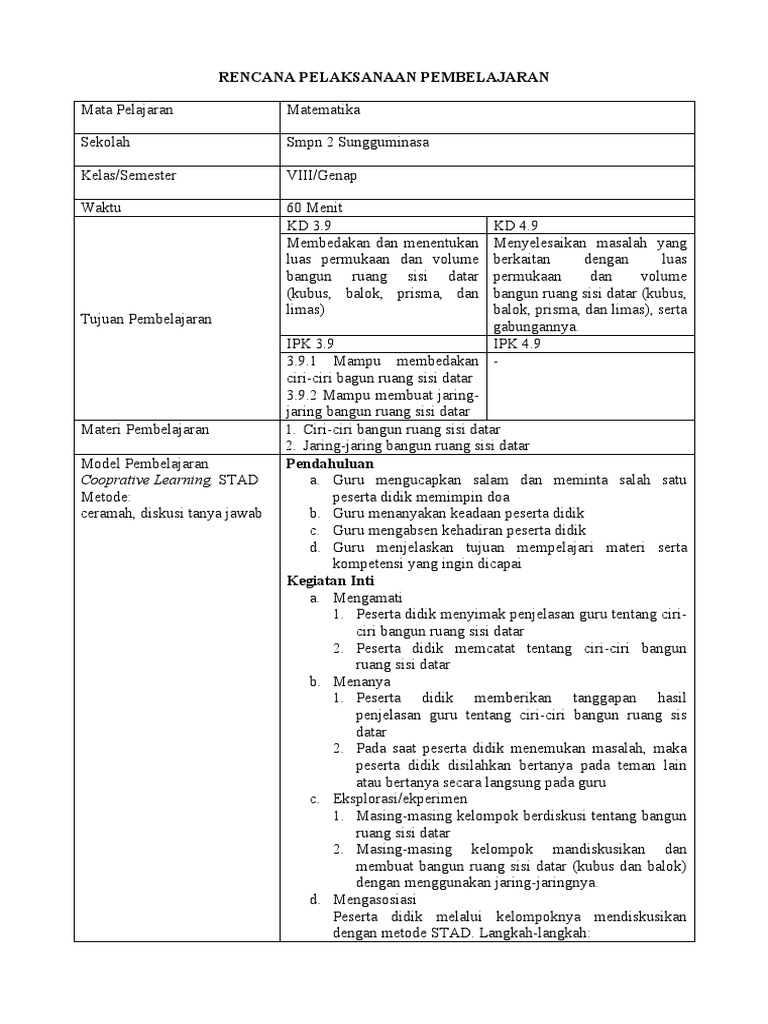 RPP-Bangun Ruang Sisi Datar | PDF