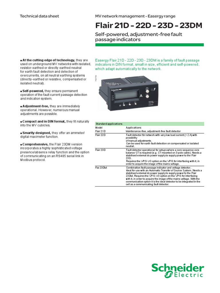 Flair 21D - 22D - 23D - 23DM: Self-Powered, Adjustment-Free Fault ...