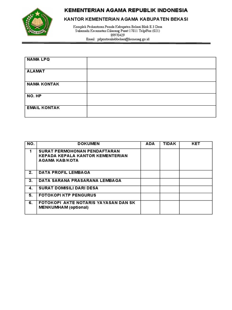 Persyaratan Dokumen TPQ | PDF