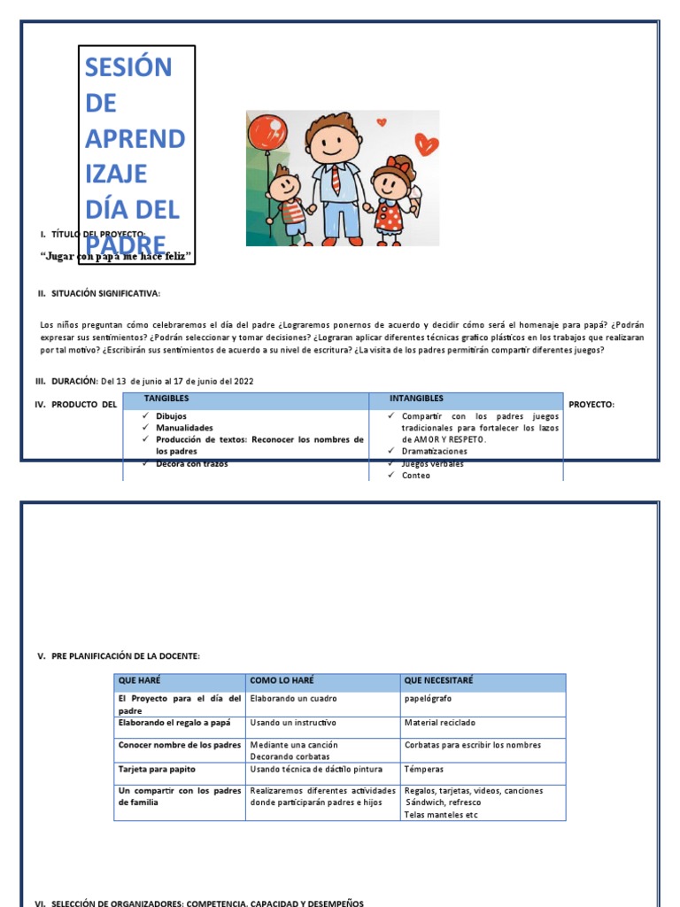 Sesion de Aprendizaje Dia Del Padre Inicial | Descargar gratis PDF | Evaluación | Aprendizaje