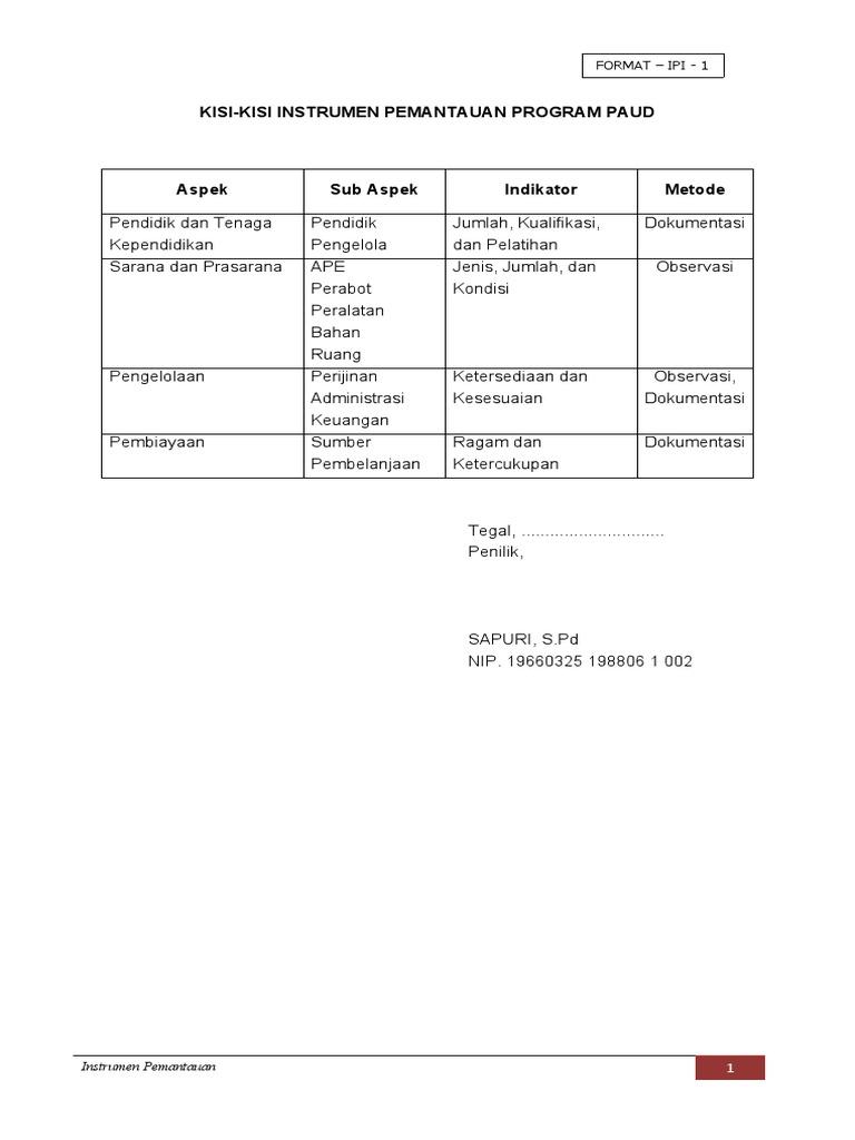 Instrumen Verifikasi Paud | PDF