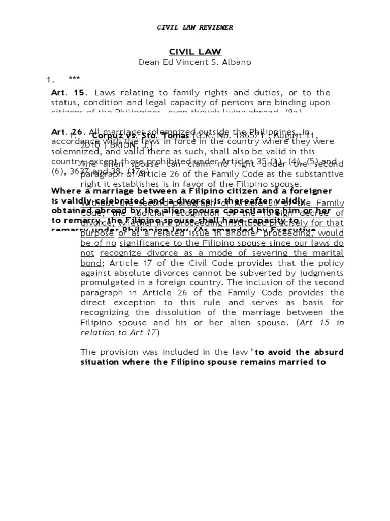 Civil Law by Dean Albano | PDF | Marriage | Divorce