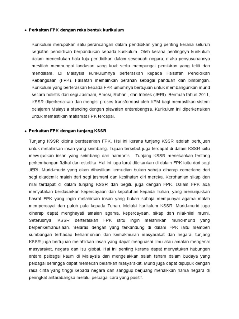 Perkaitan FPK Dengan KSSR | PDF