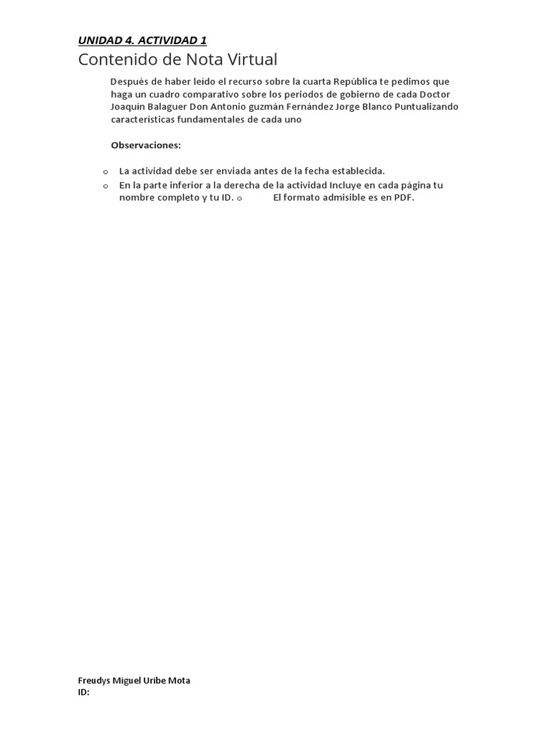 Unidad 4 Actividad 1 Entregable La Cuarta Republica | PDF