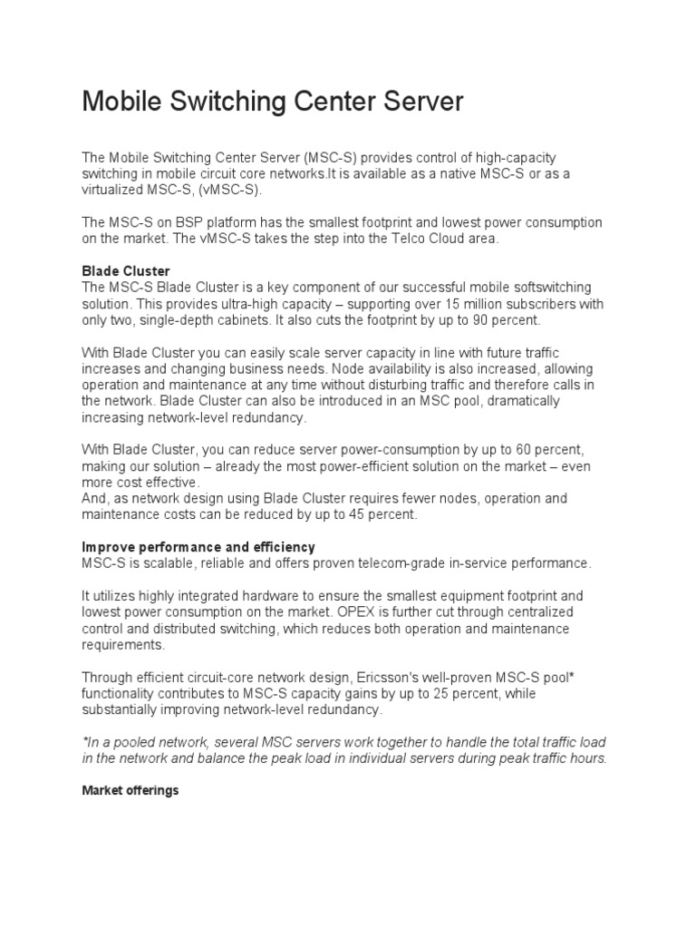 Mobile Switching Center Server | PDF | Computer Cluster | Computer ...