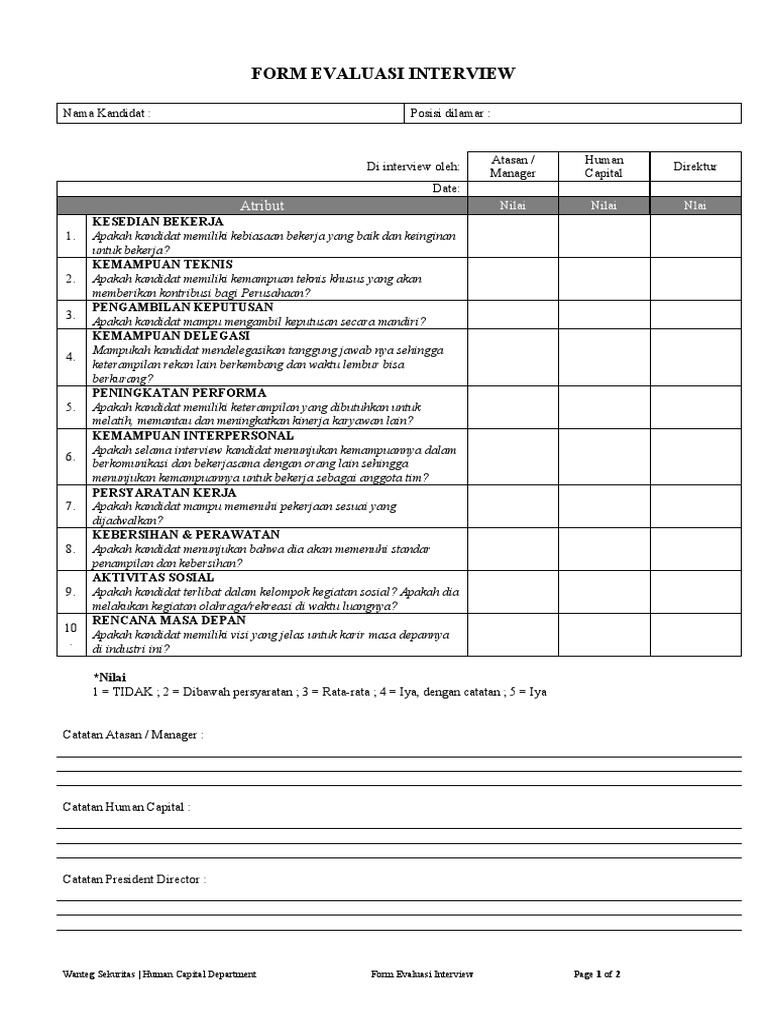 HR002 - Form Evaluasi Interview | PDF