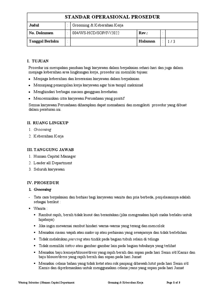 SOP Busana Kerja & Kebersihan Kantor | PDF