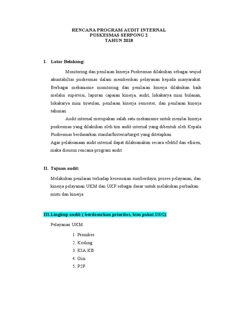 Contoh Rencana Kerja Audit Internal | PDF