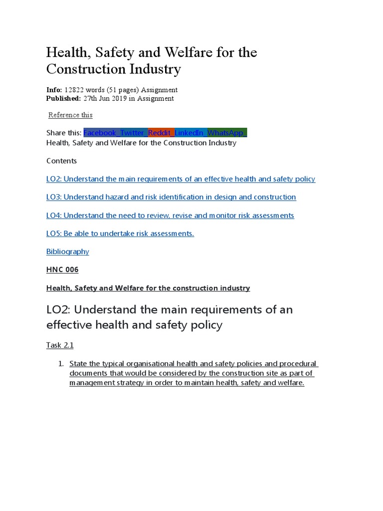 Health, Safety and Welfare For The Construction Industry | PDF ...