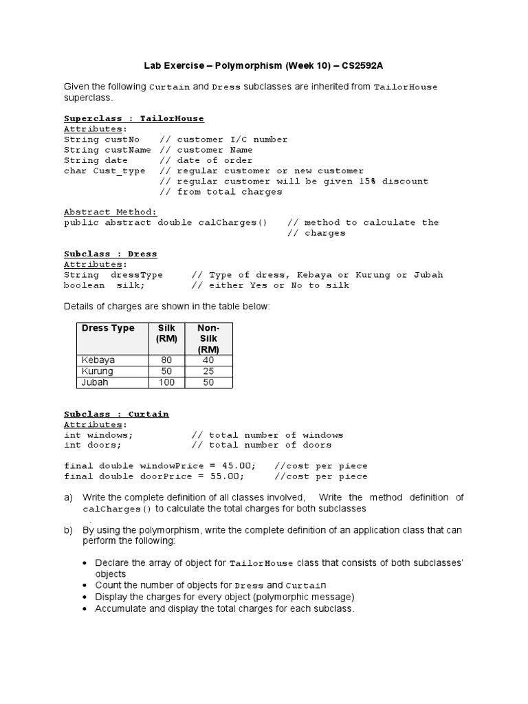 Lab Exercise - Polymorphism (Week 10) - CS2592A | PDF | Inheritance (Object Oriented Programming ...