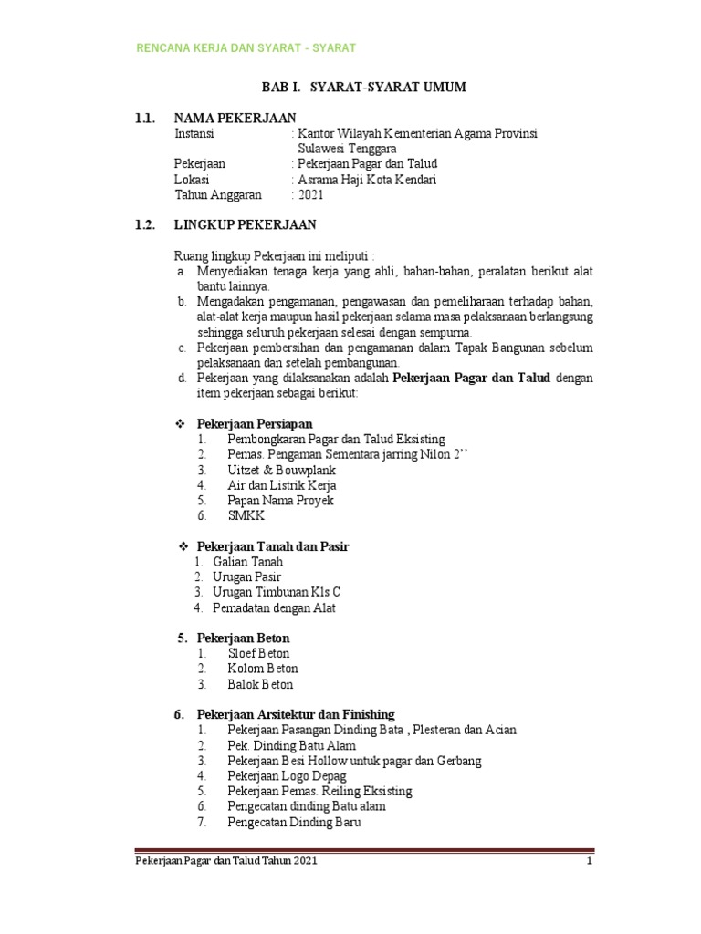 RKS PAGAR DAN TALUD Oke | PDF