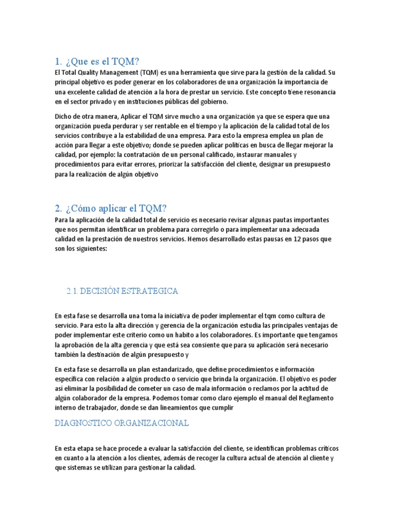 Que es el TQM | PDF | Calidad (comercial) | Business
