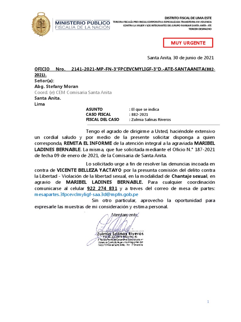 882-2021 Oficio Cem Santa Anita | PDF