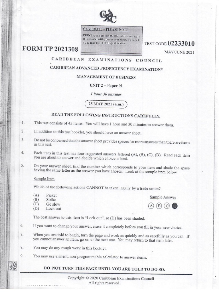 Mob Unit 2 Paper 1 2021 | PDF