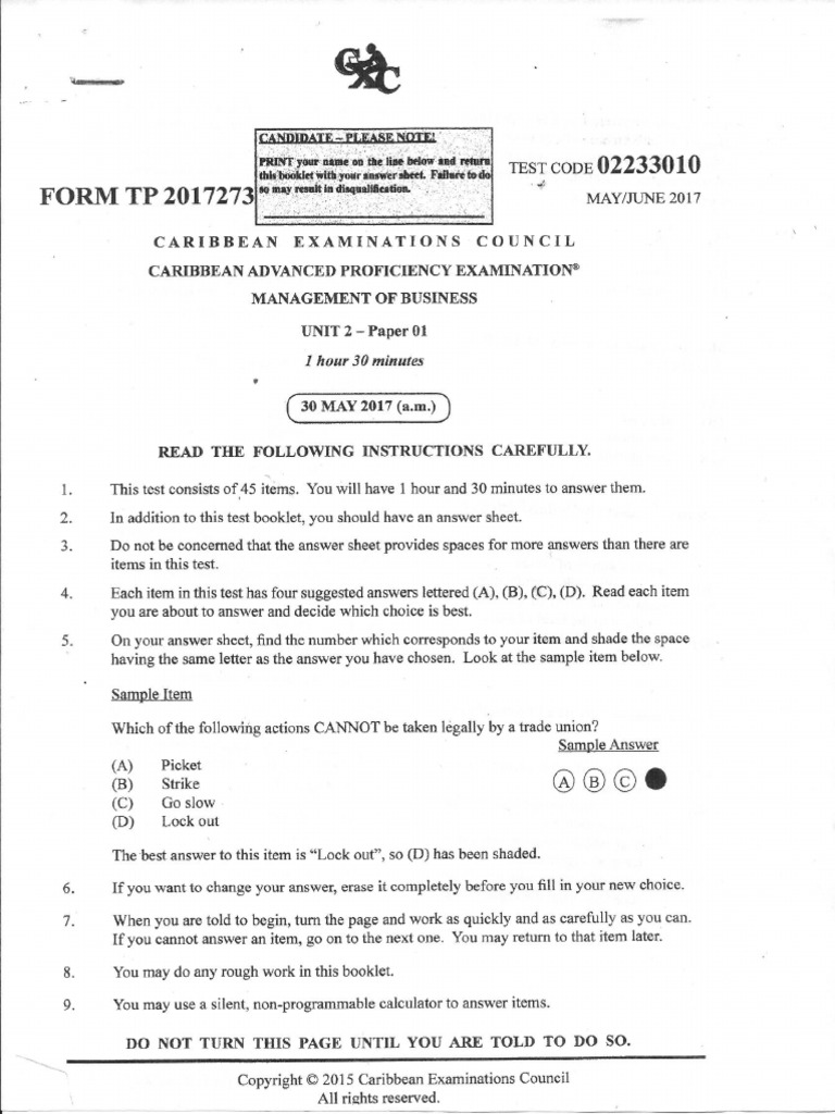 Mob Unit 2 Paper 1 2017 | PDF