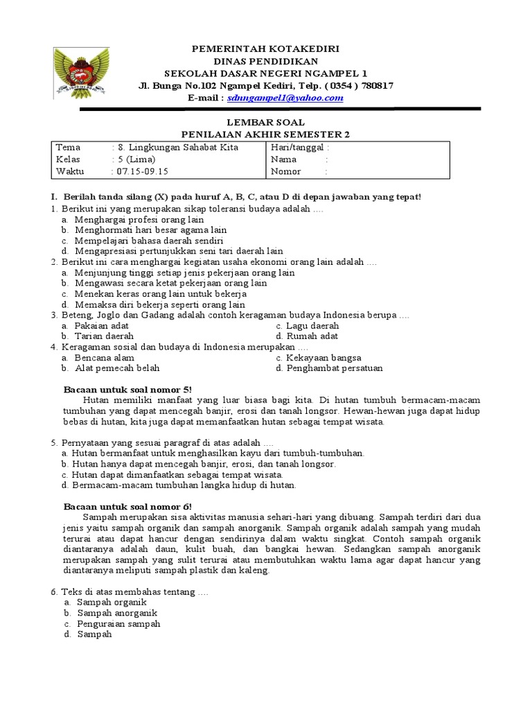 Soal Tema 8 Pas 2-1 | PDF