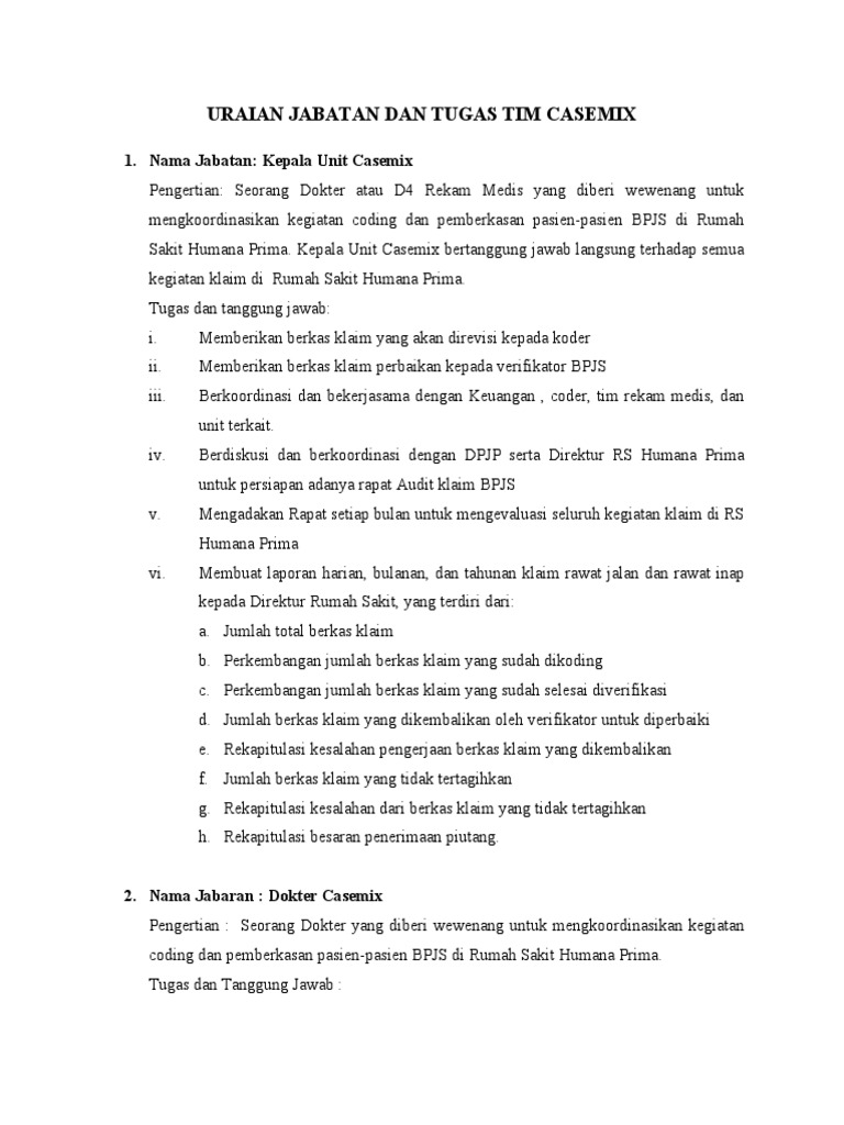 MANAJEMEN TIM CASEMIX DI RUMAH SAKIT | PDF