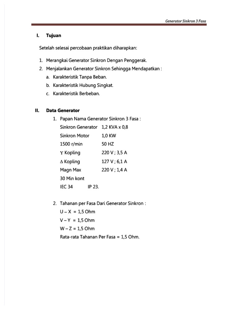 PDF Laporan Generator Sinkron 3 Fasa - Compress | PDF