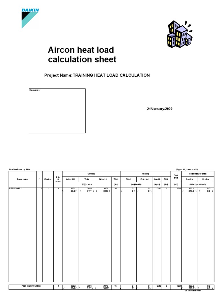 Aircon Heat Load Calculation Sheet | PDF | Engineering Thermodynamics ...