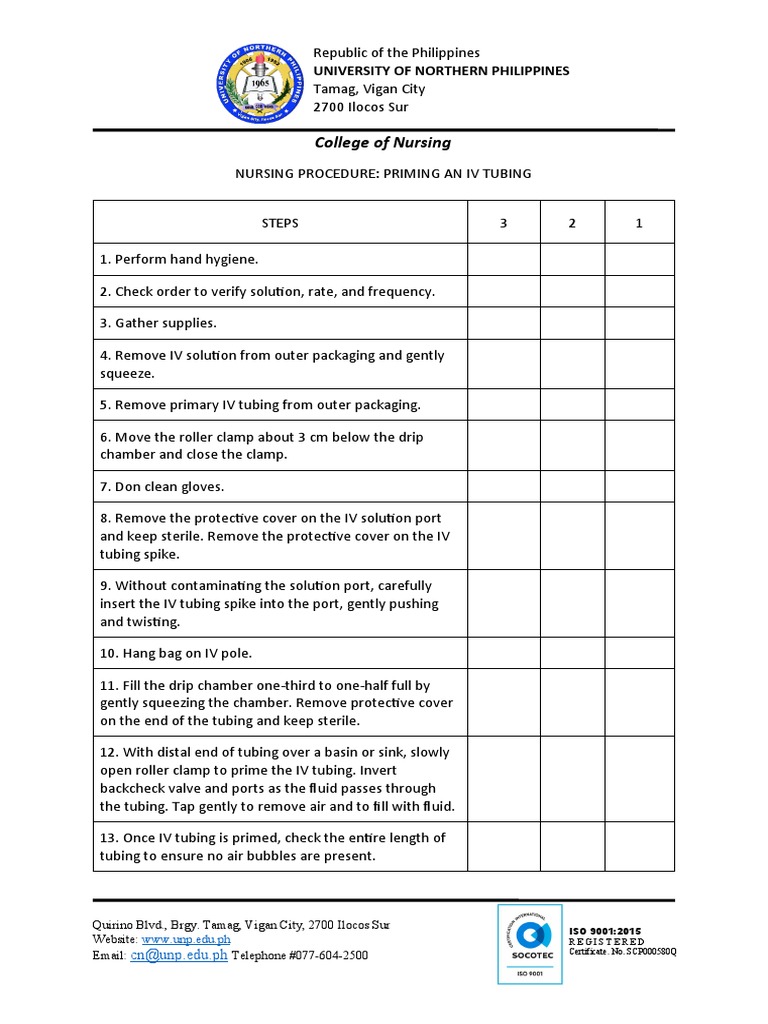 IV Tubing Priming Procedure Guide | PDF | Health Sciences ...