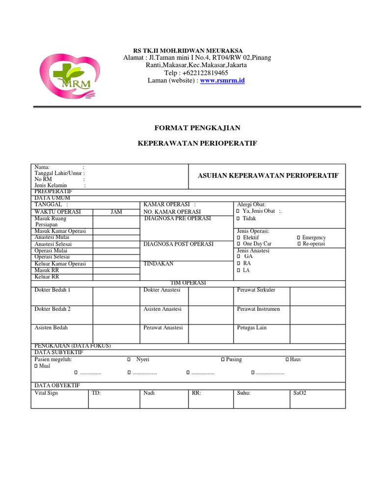 Pengkajian Keperawatan Perioperatif RS Moh. Ridwan Meuraksa | PDF