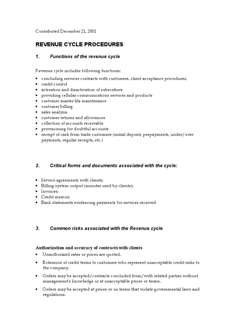 Revenue Cycle Procedure | PDF | Finance & Money Management