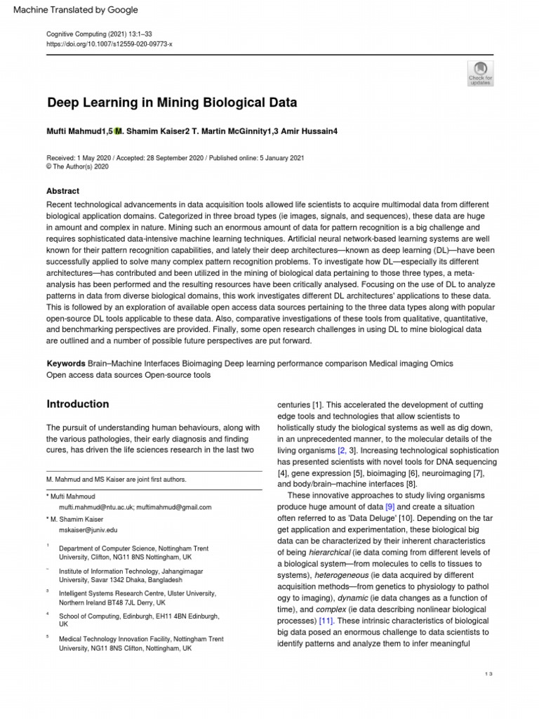 Deep Learning in Mining Biological Data | PDF | Deep Learning | Artificial Neural Network