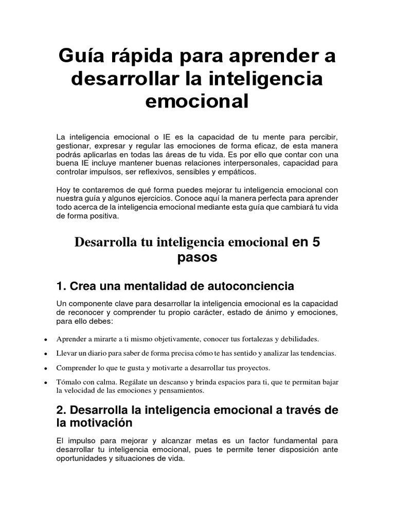 Guía Rápida Para Aprender A Desarrollar La Inteligencia Emocional Pdf