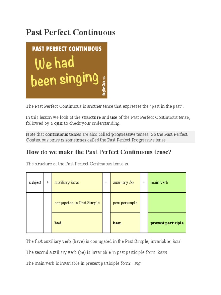 Past Perfect Continuous | PDF | Perfect (Grammar) | Verb