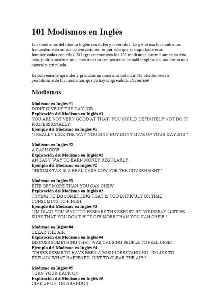 101 Modismos Comunes en Inglés | PDF