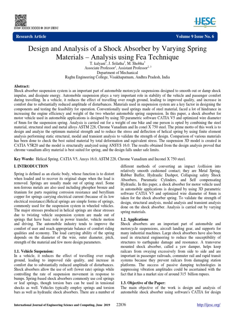 .Design and Analysis of A Shock Absorber by Varying Spring Materials - Analysis Using Fea ...