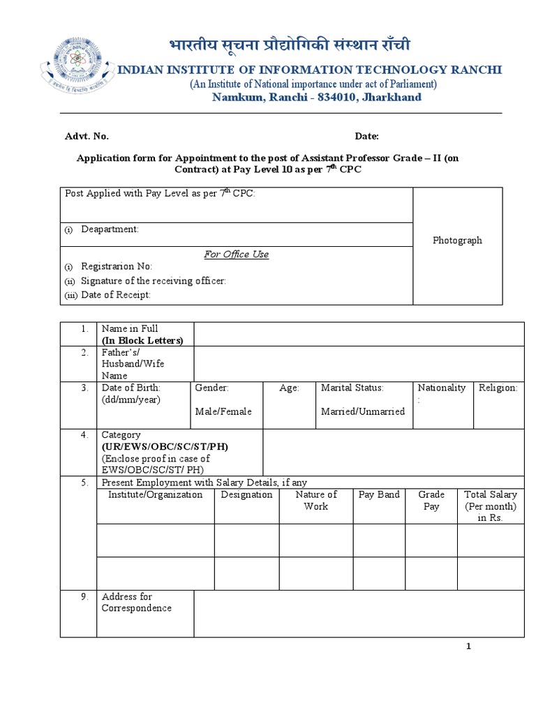 Application Form Assistant Professor Level 10 | PDF | Thesis | Doctor ...