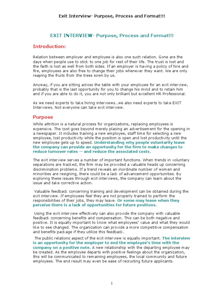 Exit Interview-Purpose, Process and Format!!! | PDF | Employment | Interview