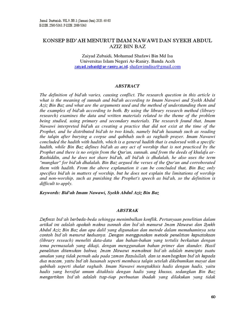 Konsep Bid'Ah Menurut Imam Nawawi Dan Syekh Abdul Aziz Bin Baz | PDF ...