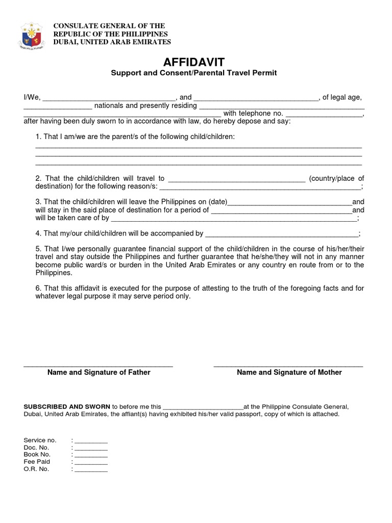 Affidavit: Support and Consent/Parental Travel Permit | PDF | Affidavit | Government