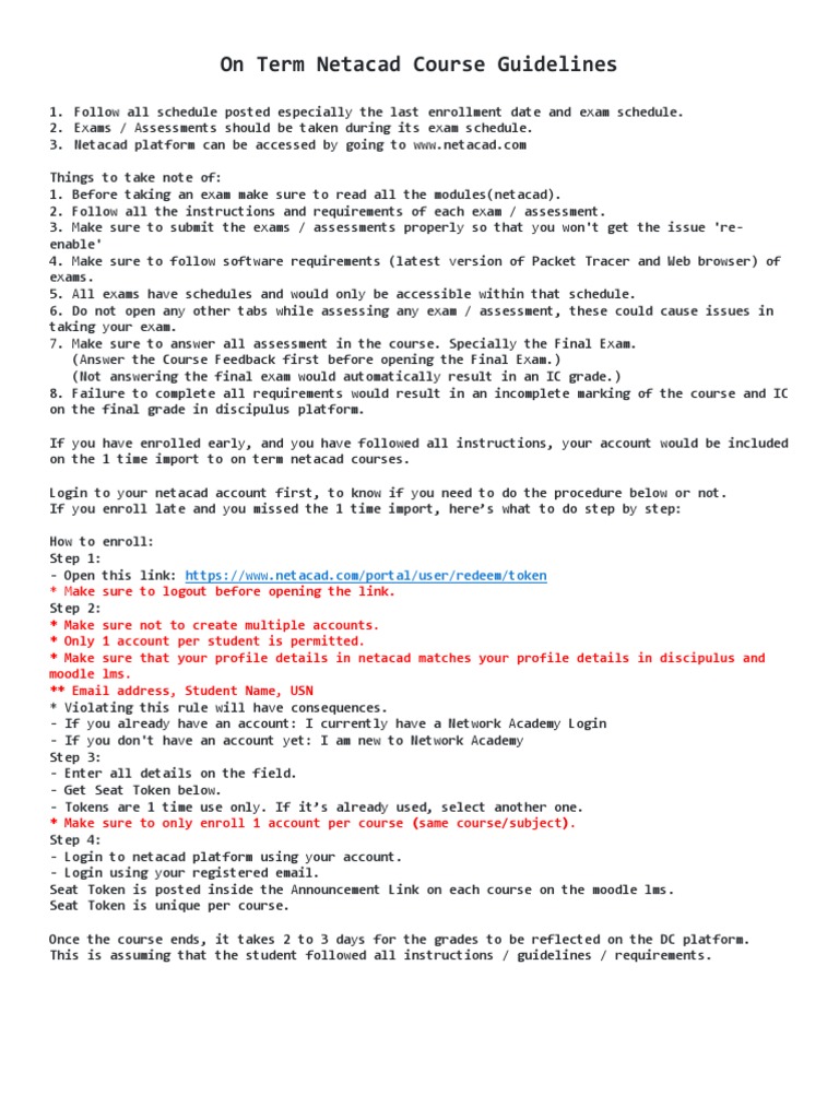 Netacad Course Guidelines | PDF | Test (Assessment) | Internet