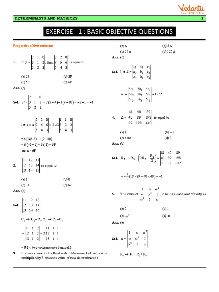 Determinants and Matrices EX-1 | PDF | Mathematical Concepts | Abstract ...